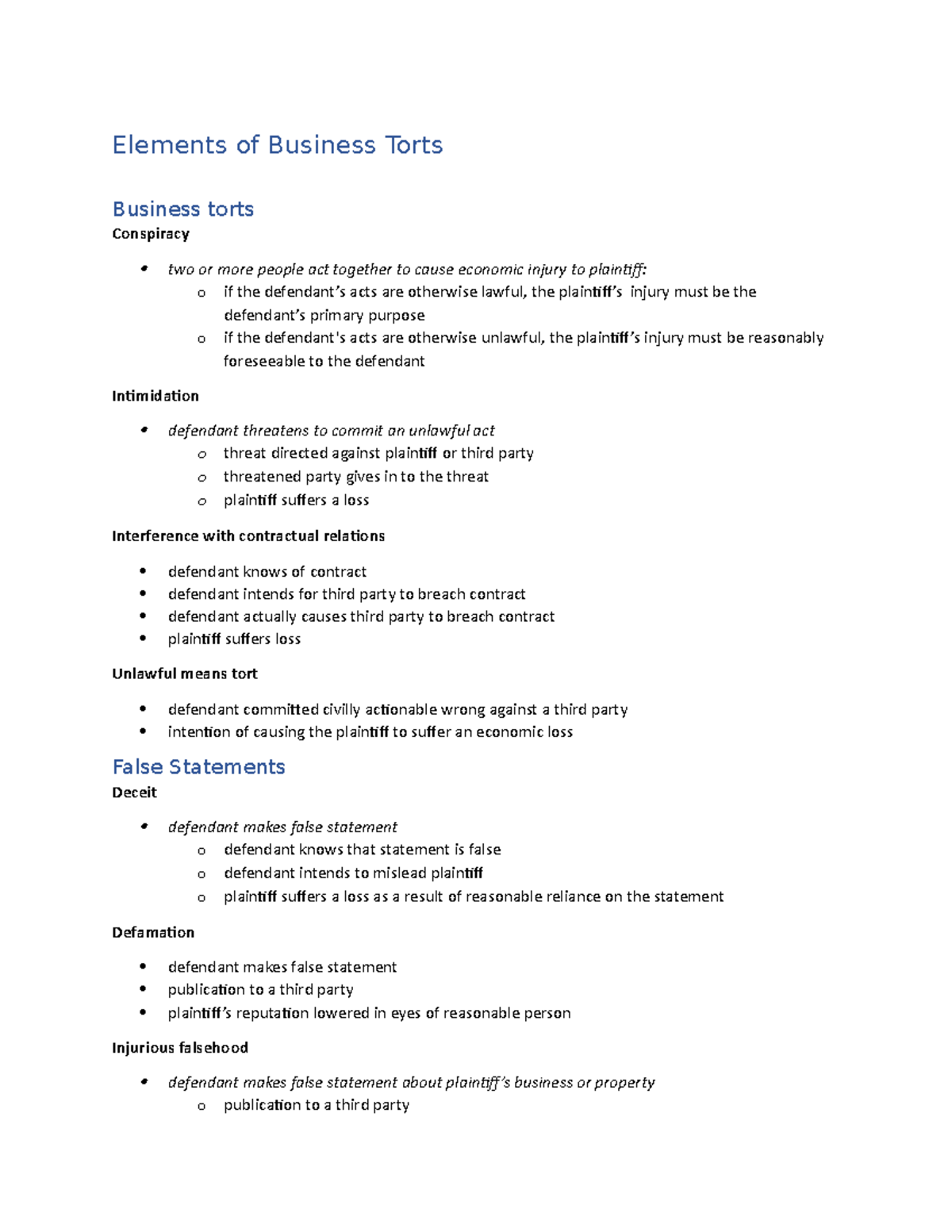 Elements of Business Torts - Elements of Business Torts Business torts ...