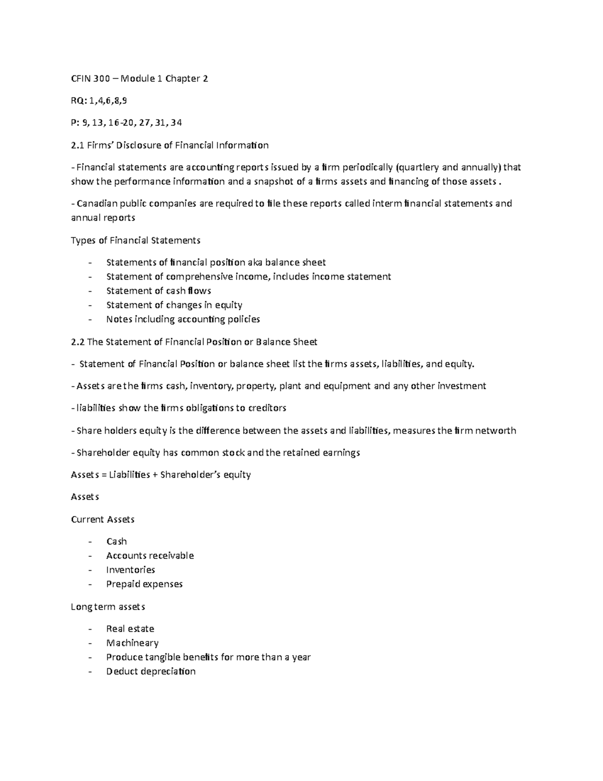 CFIN 300 Module 1 Chapter 2 - fin 300 - Toronto Met - Studocu