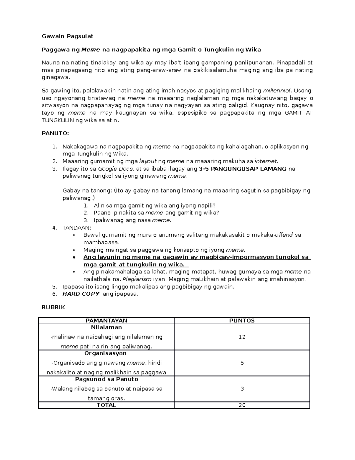 Gawain Pagsulat Bilang 4 (CORE113) - Gawain Pagsulat Paggawa ng Meme na ...