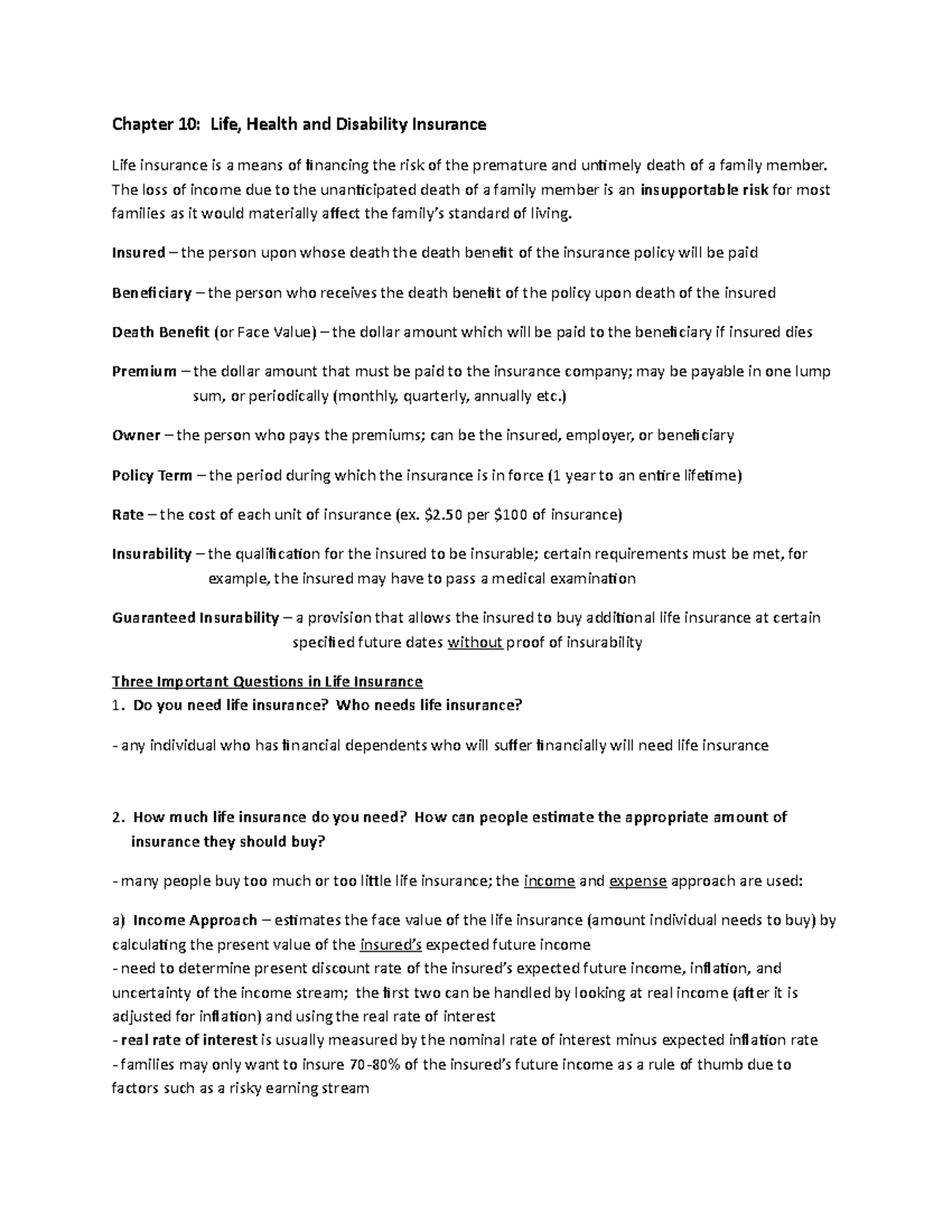 Chapter 10 - Lesson Notes - Chapter 10: Life, Health and Disability ...