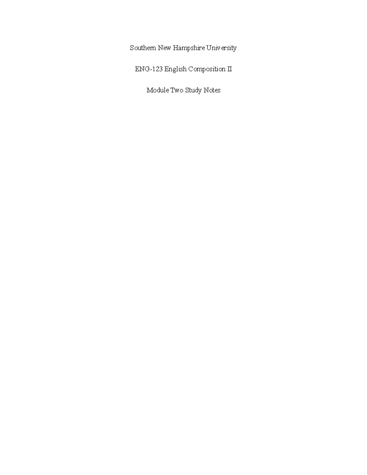 ENG 123 Module 2 Study Notes - Southern New Hampshire University ENG ...