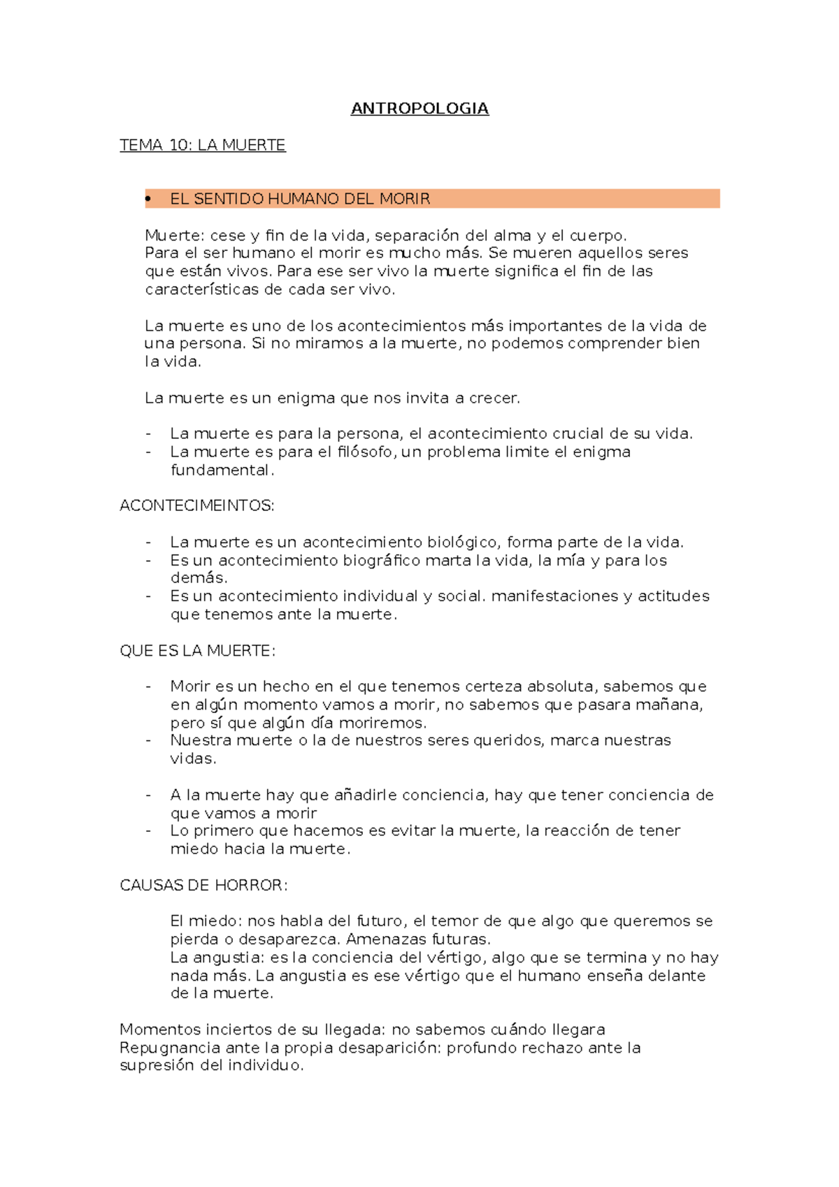 LA Muerte - tema 10 - ANTROPOLOGIA TEMA 10: LA MUERTE EL SENTIDO HUMANO ...