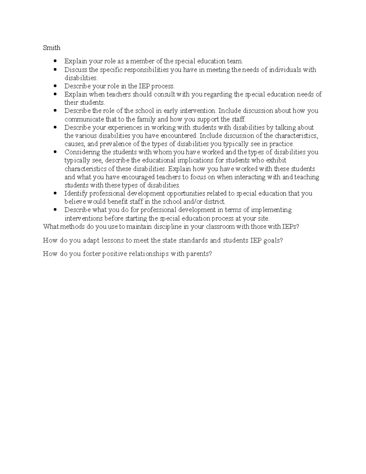 Interview Questions Smith - Smith Explain your role as a member of the ...