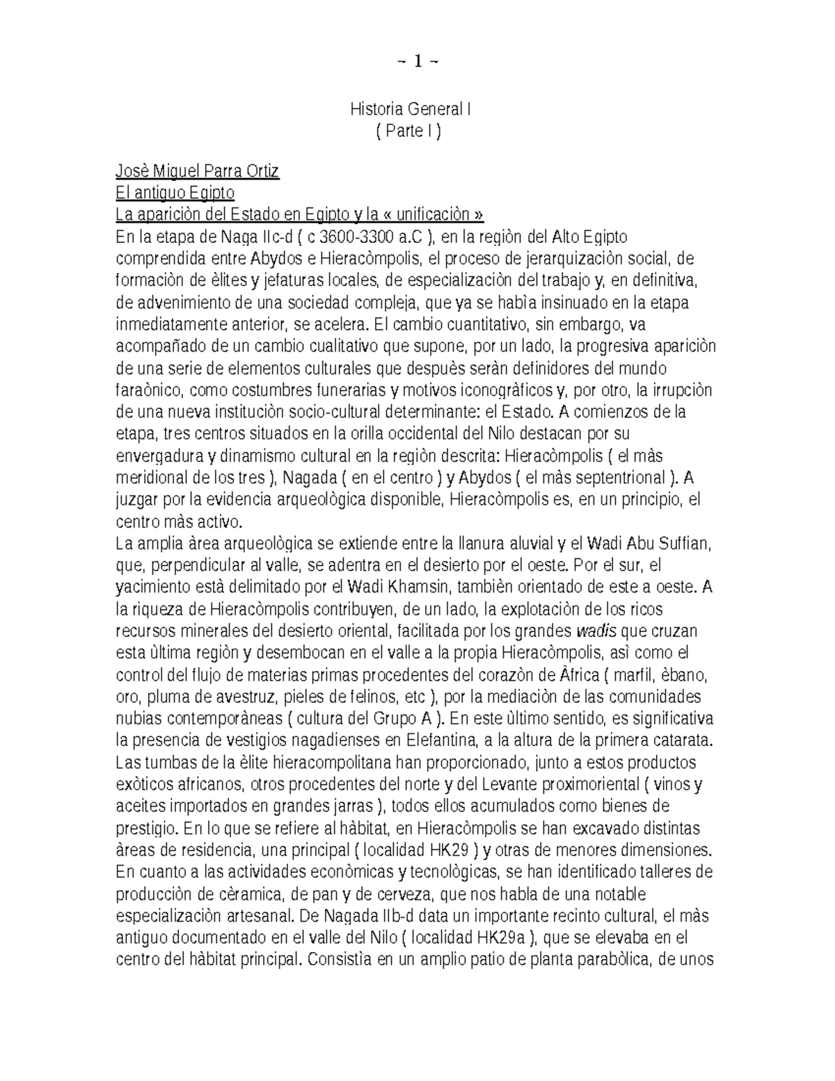 Historia General I - No kllll - Historia General I ( Parte I ) Josè ...