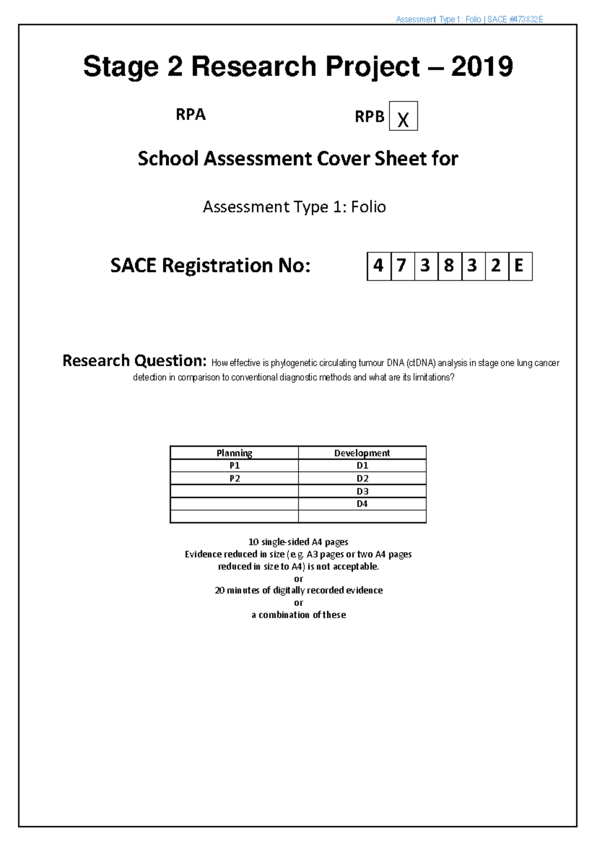 A+ Folio Exemplar - Cancer Treatment - Stage 2 Research Project – 2019 School Assessment Cover ...