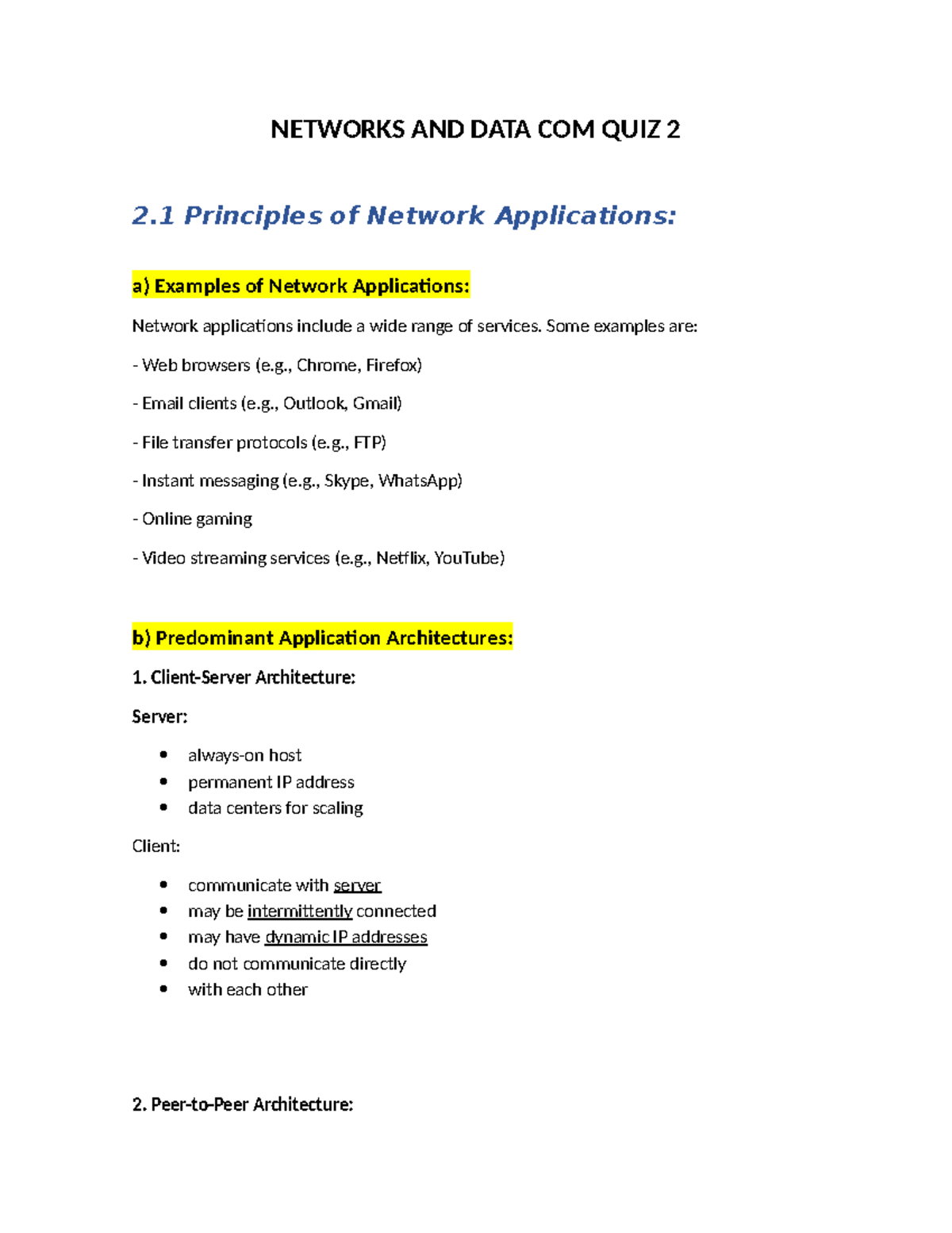 Networks AND DATA COM QUIZ 2 - NETWORKS AND DATA COM QUIZ 2 2 ...