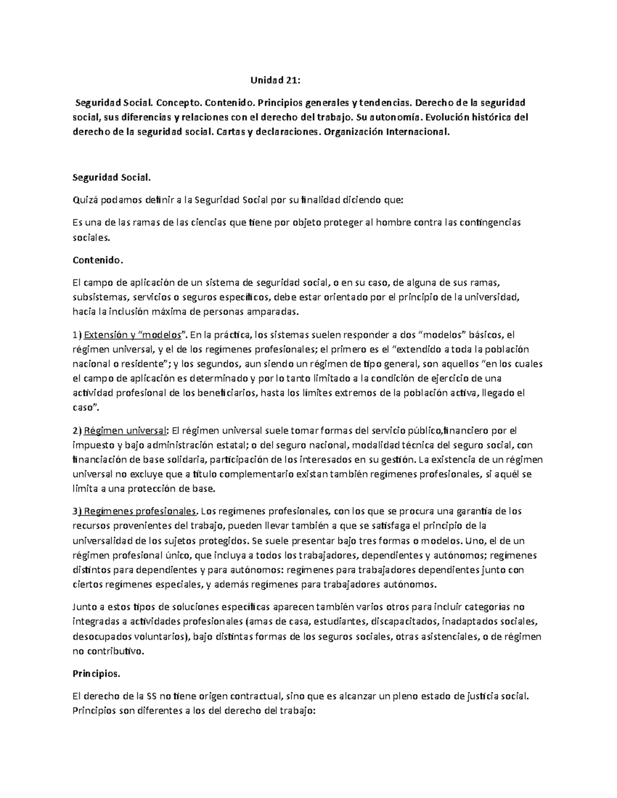 Unidad 21 laboral - resumenes - Unidad 21: Seguridad Social. Concepto ...