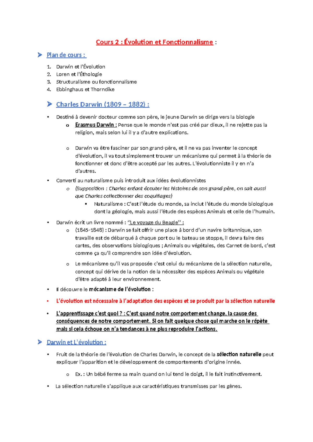 Cours 2 : Evolution et Fonctionnalisme - Cours 2 : Évolution et ...