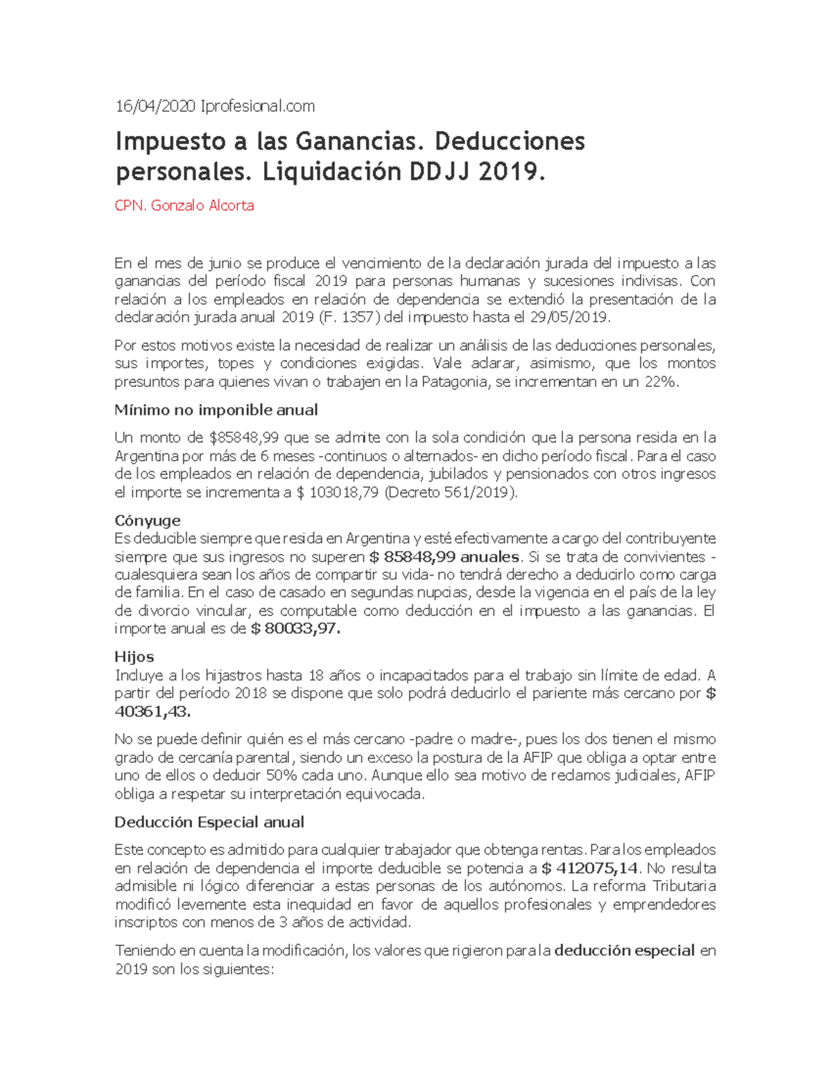 Impuesto a las Ganancias. Deducciones personales. Liquidación DDJJ 2019 - 16/04/2020 ...