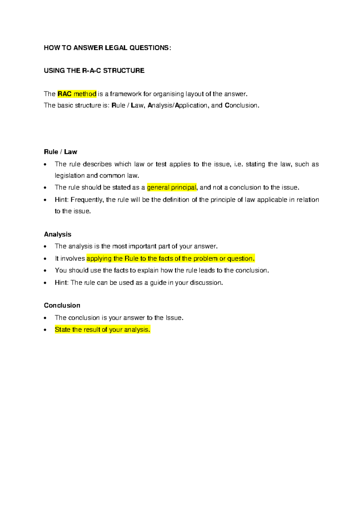 HOW TO Answer IN LAW Assessments - HOW TO ANSWER LEGAL QUESTIONS: USING ...