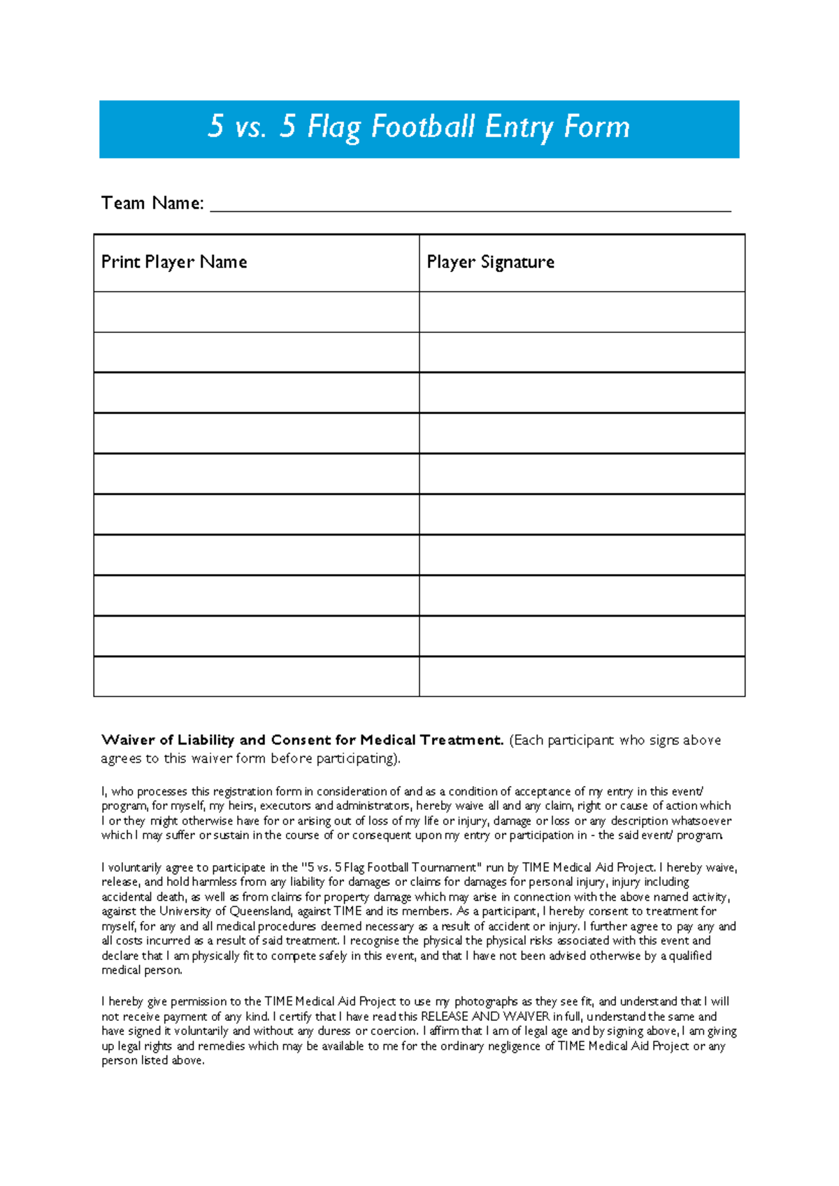 Ilide - notes - 5 vs. 5 Flag Football Entry Form Team Name: - Studocu