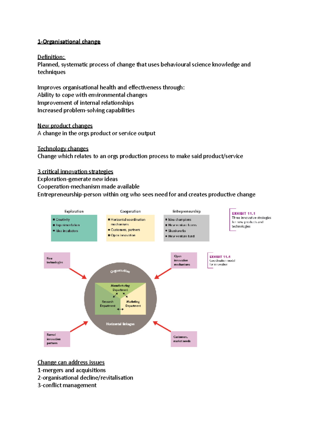 Exam stuff - notes - 1-Organisational change Definition: Planned ...