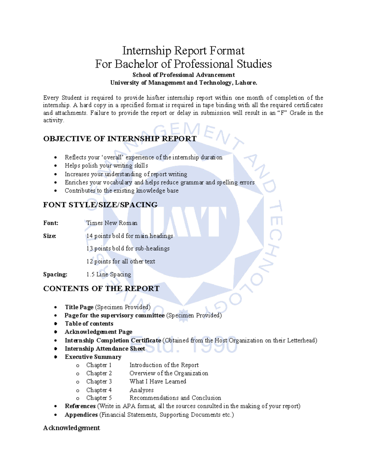 Draft Internship report format - Internship Report Format For Bachelor ...