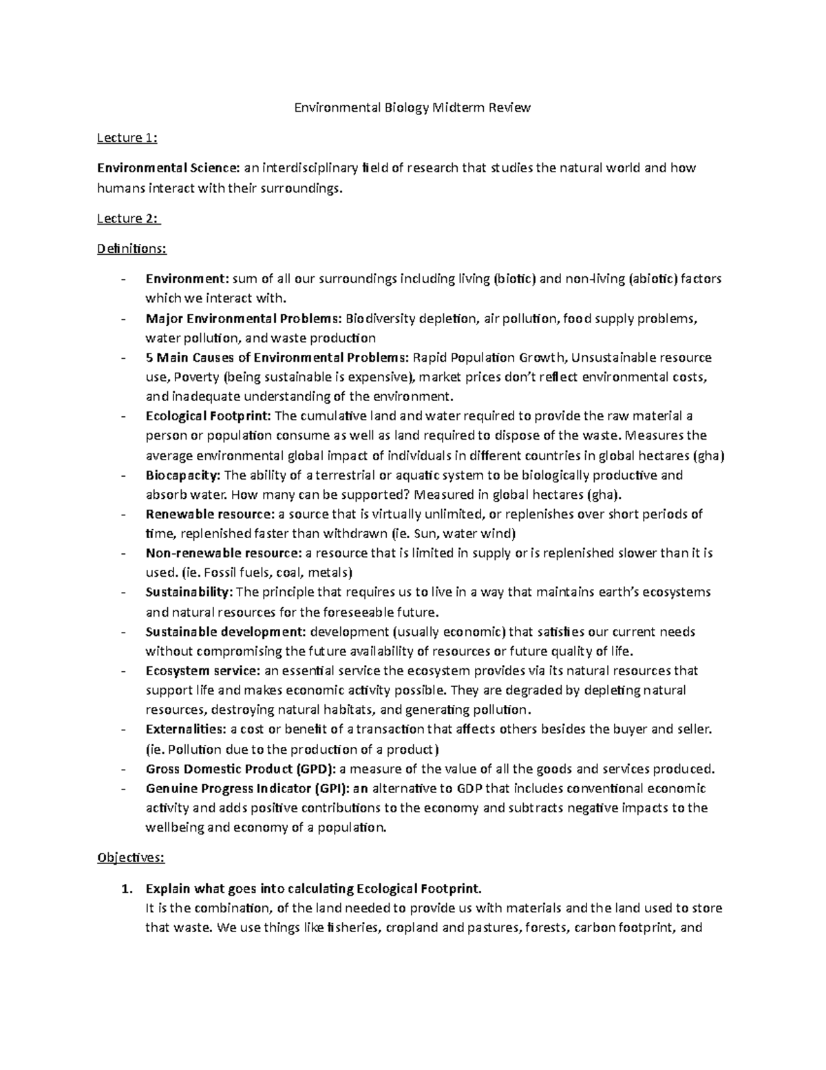 Environmental Biology Midterm Review - Environmental Biology Midterm ...