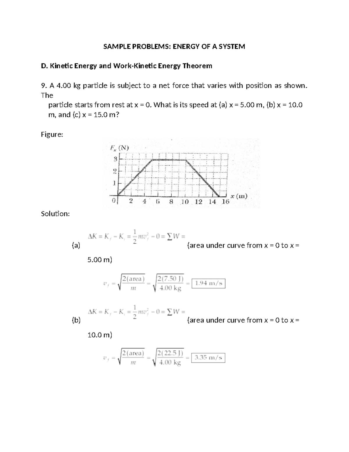 Prob Energy of a Sys C - physics - SAMPLE PROBLEMS: ENERGY OF A SYSTEM ...