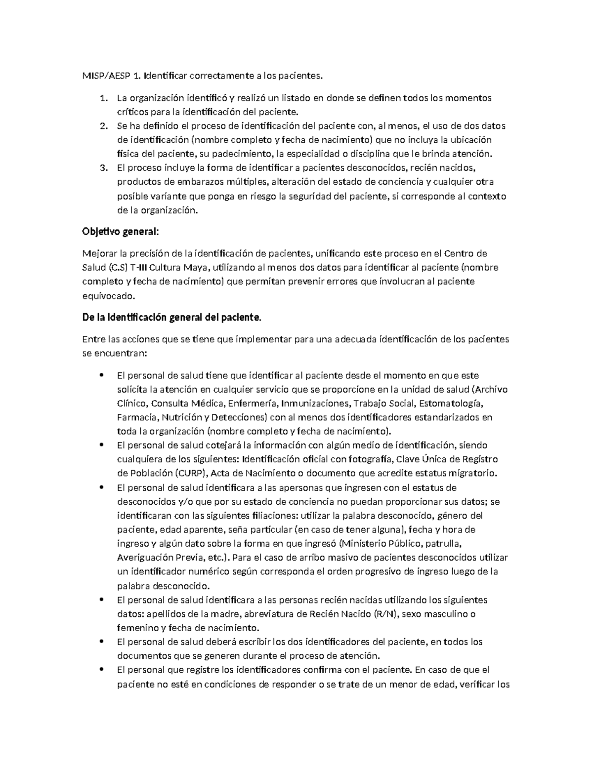 Procesos Etapa 2 - MISP/AESP 1. Identificar correctamente a los ...
