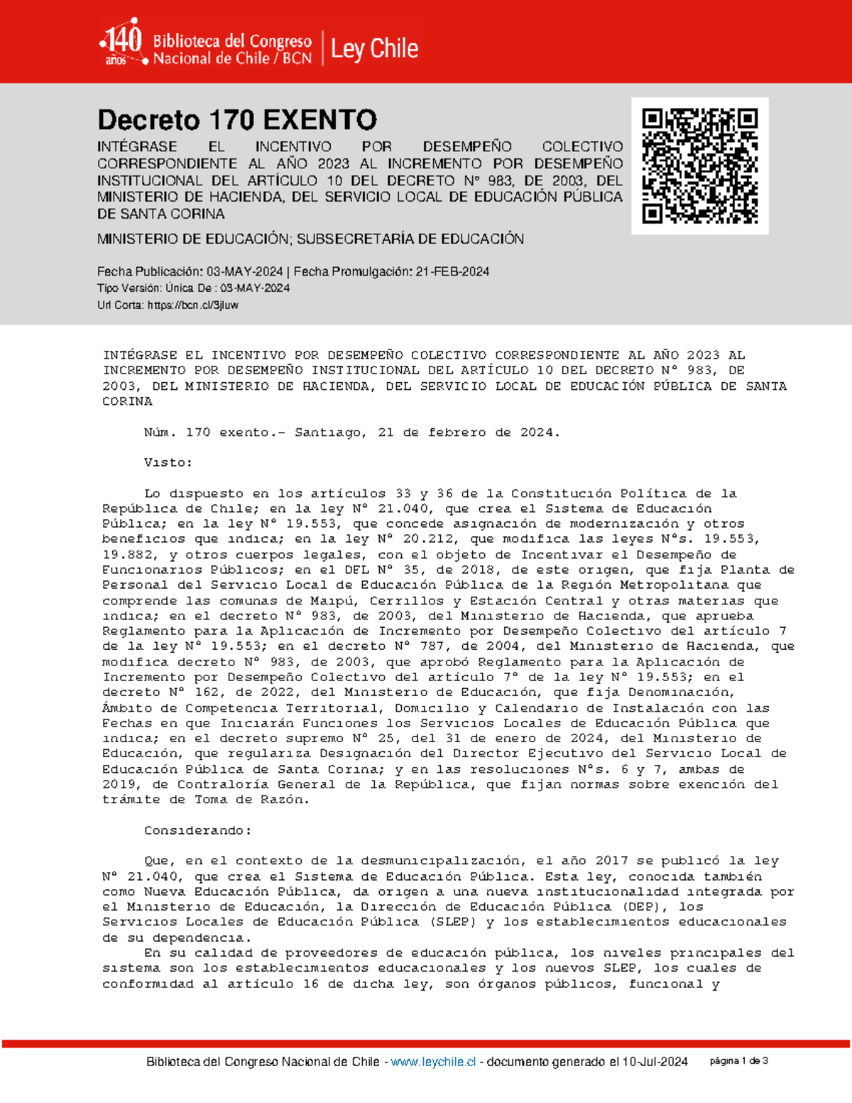 Decreto 170 (Exento 2024) Decreto de educación especial - Decreto 170 EXENTO, EDUCACIÓN (2024 ...