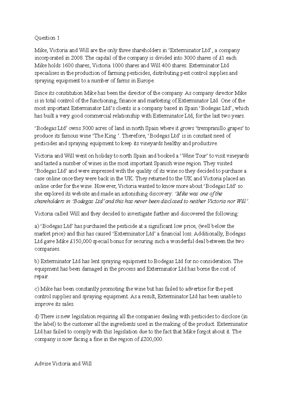 Directors duties - Workshop question and answer. - Question 1 Mike ...