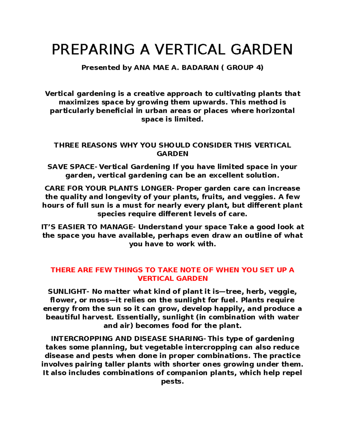 Written Report Eleep - PREPARING A VERTICAL GARDEN Presented by ANA MAE ...