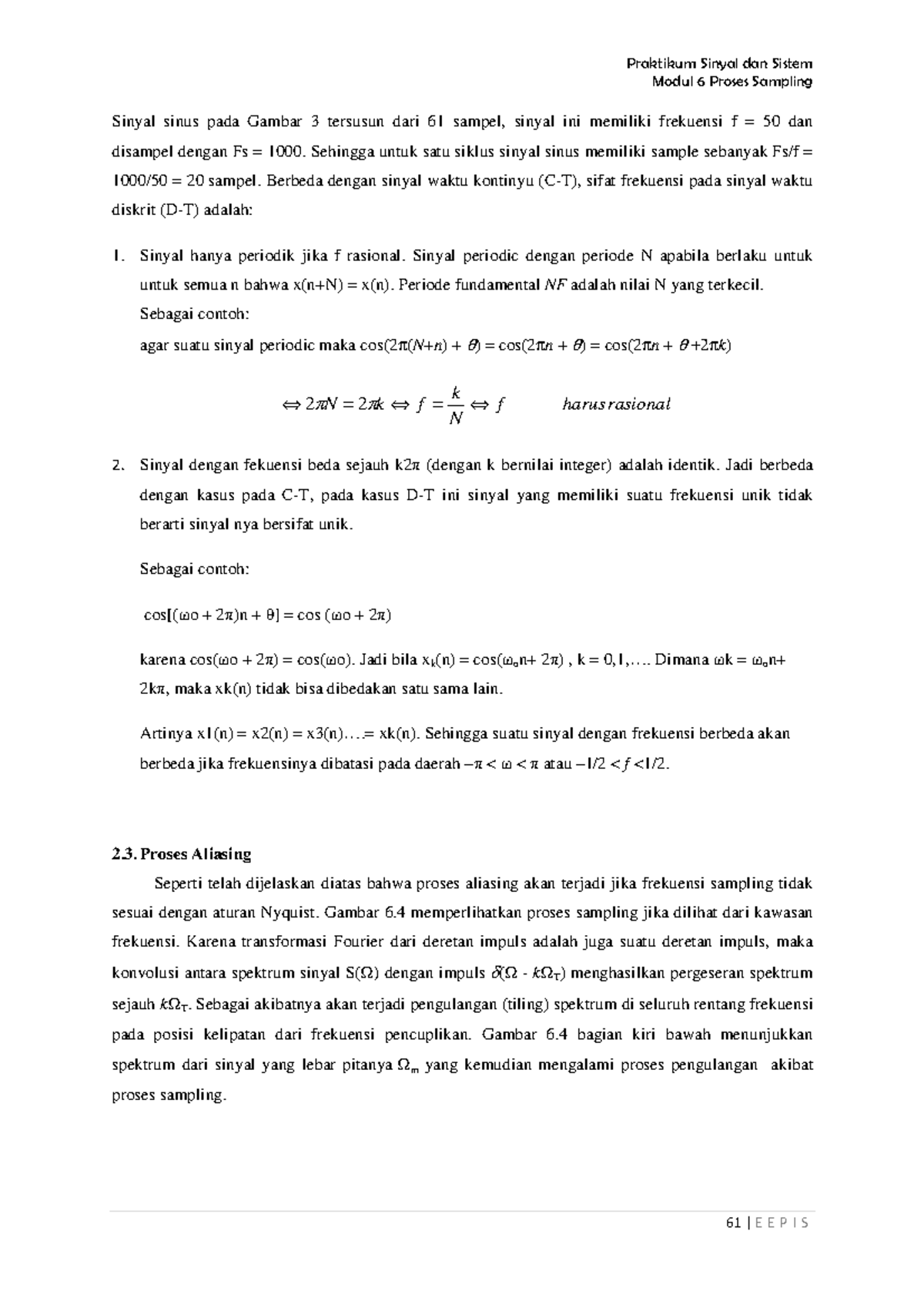 Prak Sinyal Sistem 1-33 - Praktikum Sinyal dan Sistem Modul 6 Proses Sampling 61 | E E P I S ...