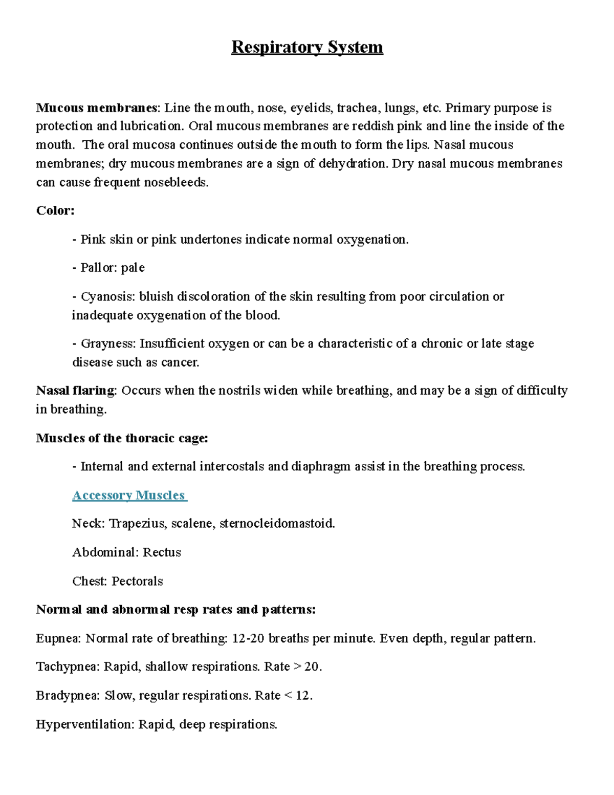 Respiratory System - Notes for Pathophysiology - Respiratory System ...