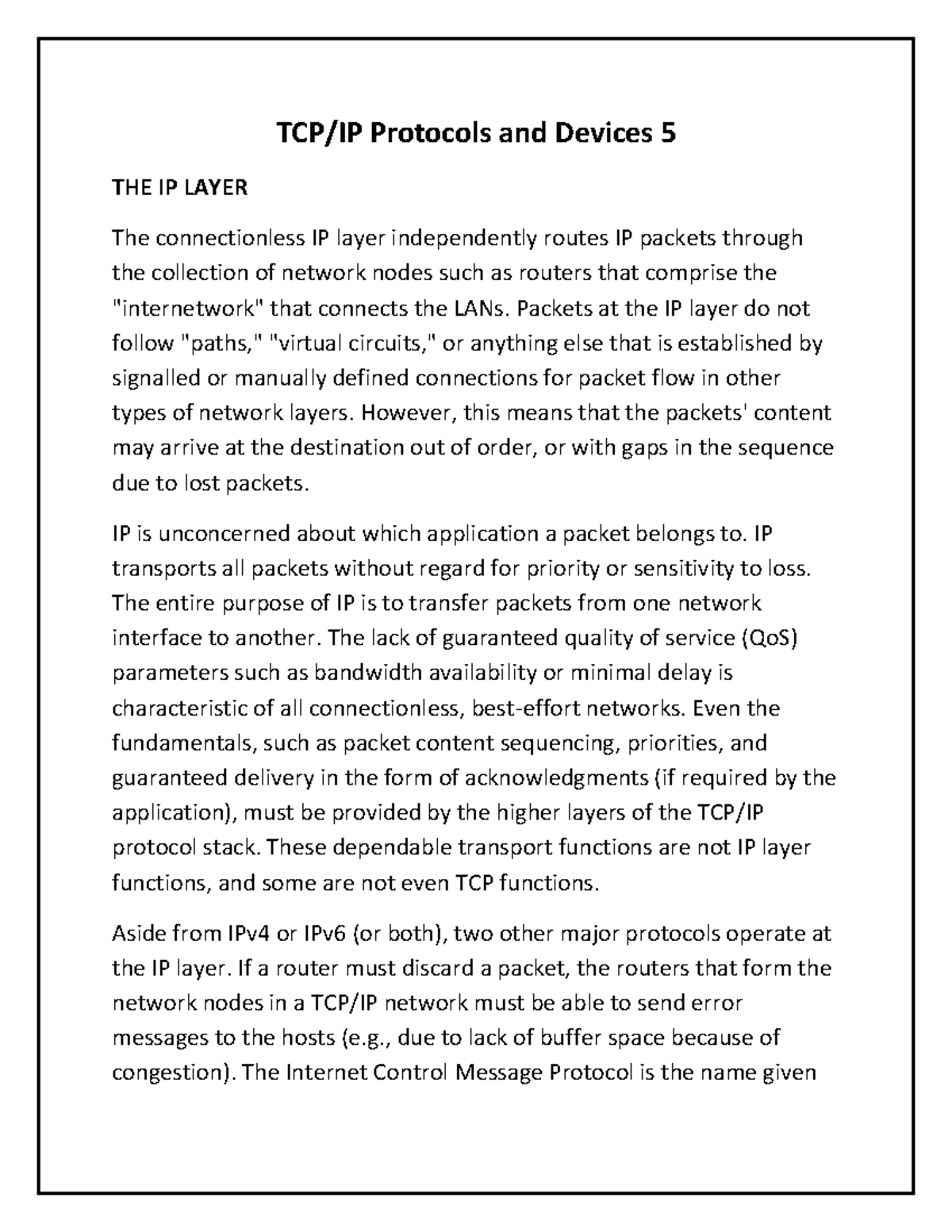 Tcp 5 Tcp Tcp Ip Protocols And Devices 5 The Ip Layer The Connectionless Ip Layer