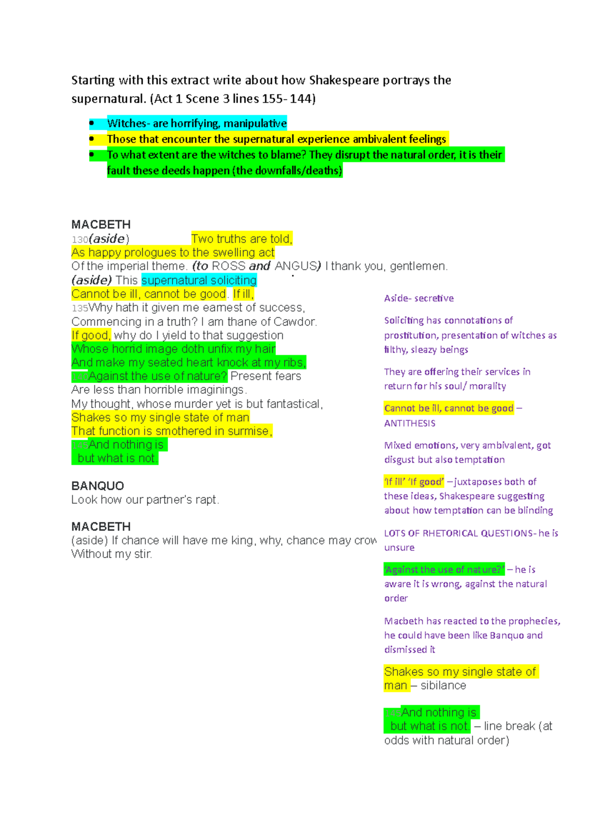 Macbeth's supernatural - Starting with this extract write about how ...