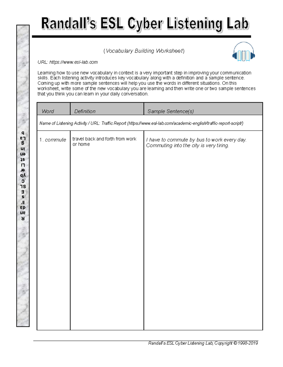 Esl-lab-vocab reading reading - ( Vocabulary Building Worksheet ) URL ...