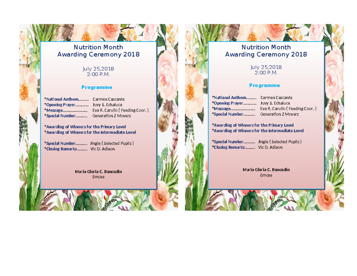 Nutrition Program - Nutrition Month Awarding Ceremony 2018 July 25, 2: ...