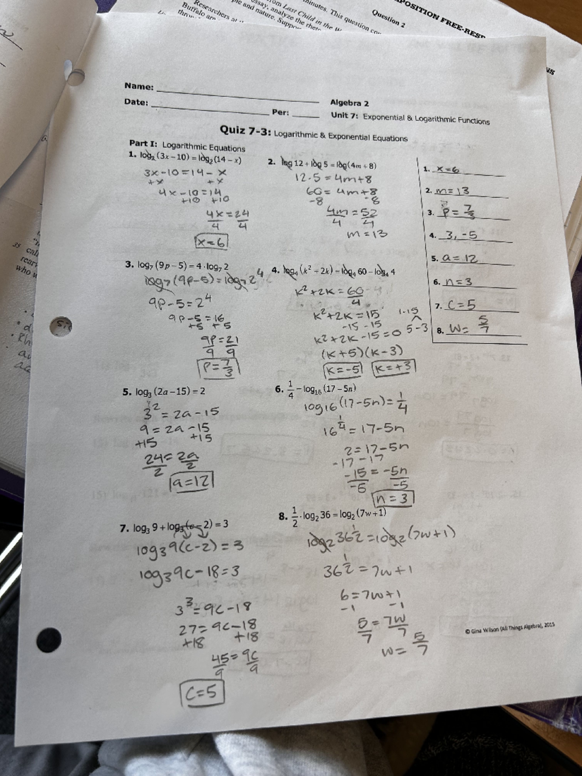 IMG 0768 - logarithmic equations packet page 2 - Studocu