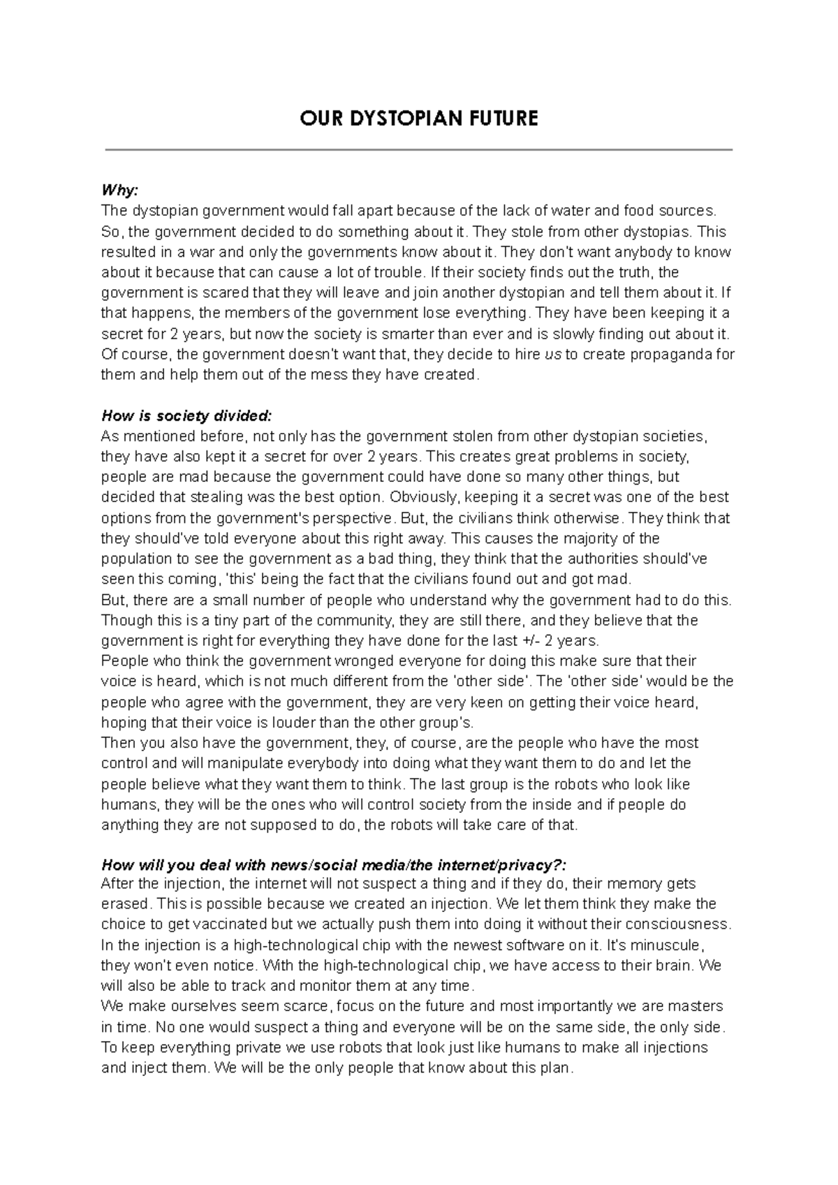 ES Project Dystopian Future - Google Documenten - OUR DYSTOPIAN FUTURE ...