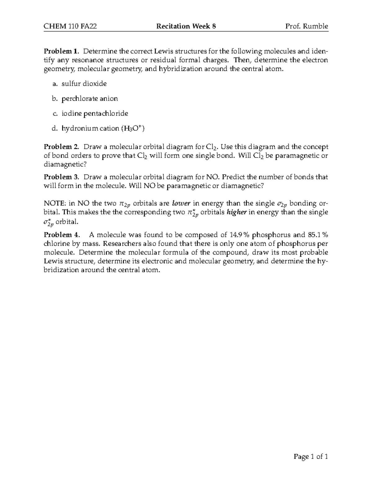 Chem110 rec week8 - chem recitation practice - CHEM 110 FA22 Recitation ...