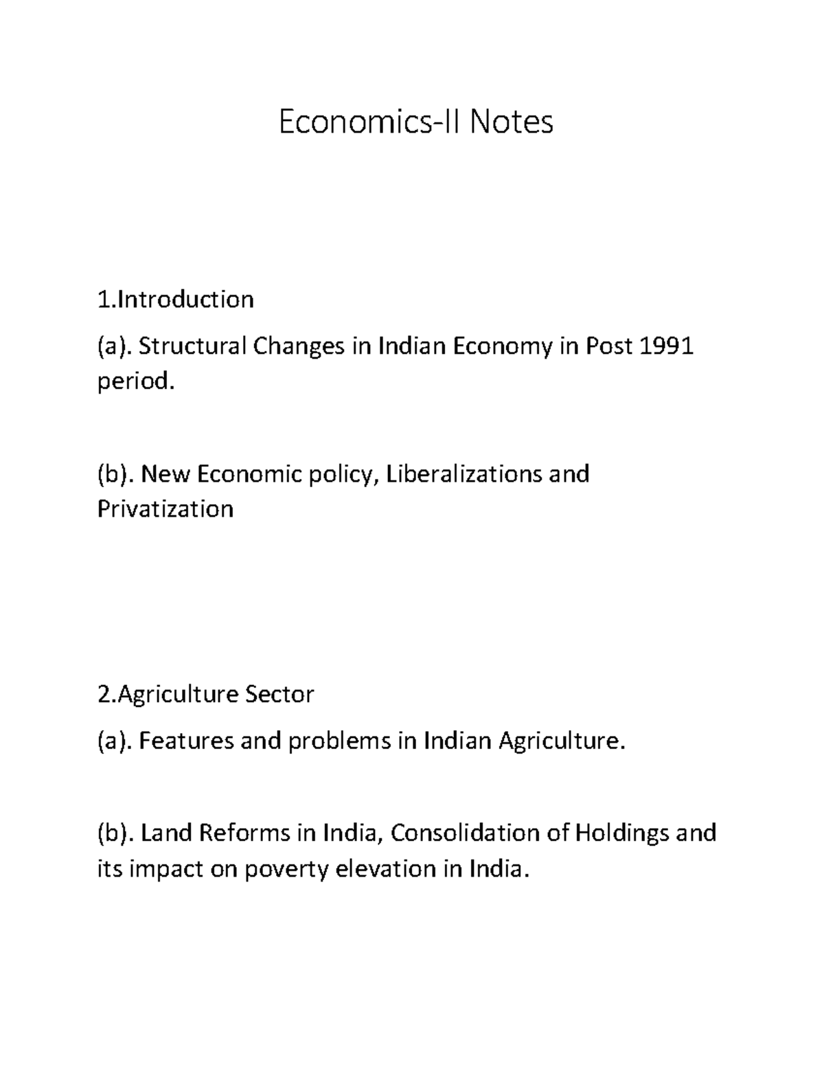 Economics semester 2 notes - Economics-II Notes 1 (a). Structural ...