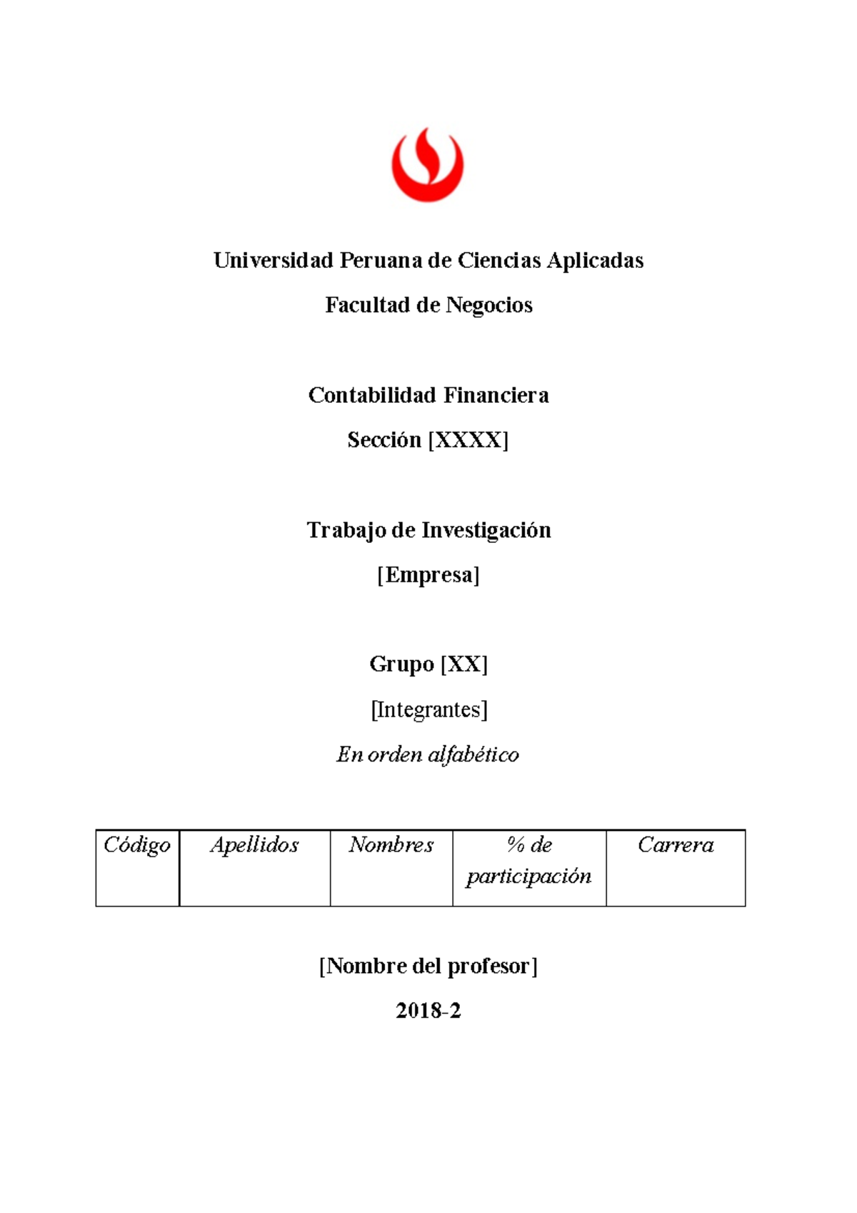 Carátula e Índice - Universidad Peruana de Ciencias Aplicadas Facultad de Negocios Contabilidad ...