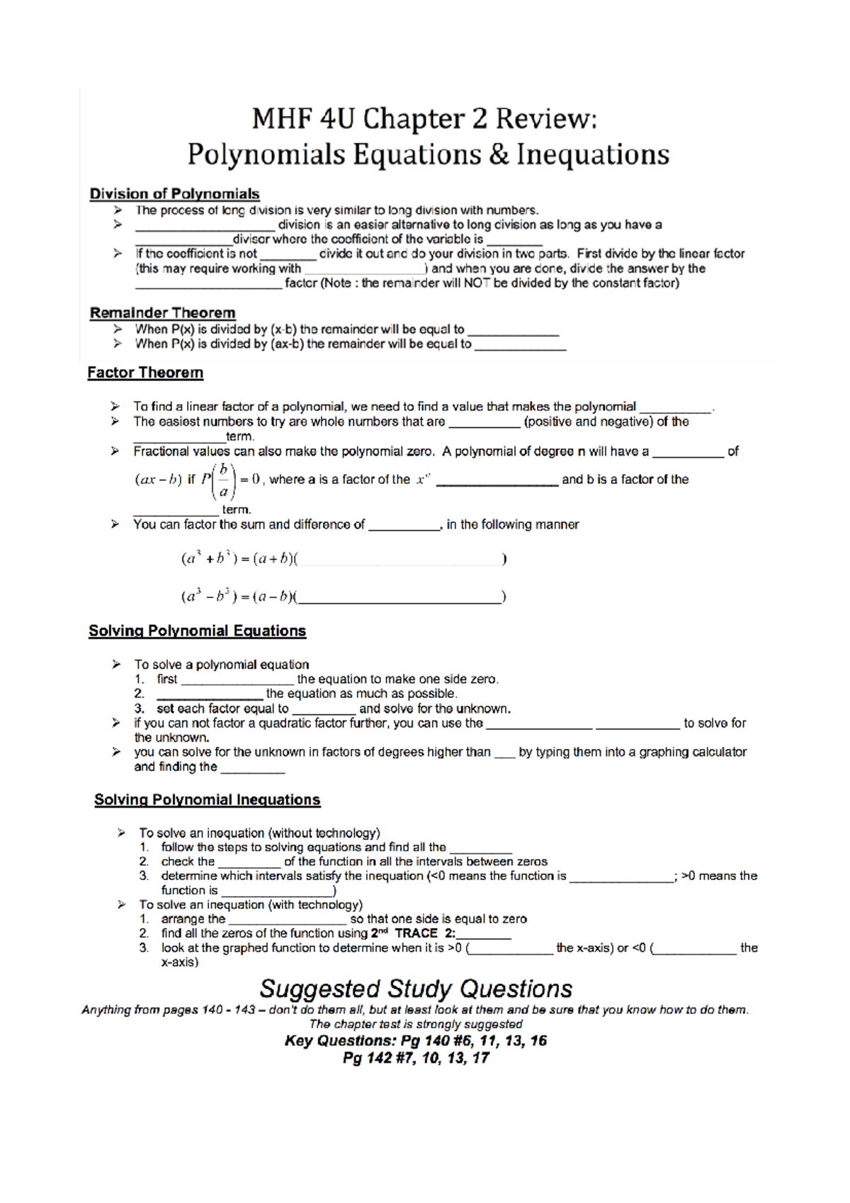 MHF4U POLY Unit 2 Review - MTHM 171 - Studocu