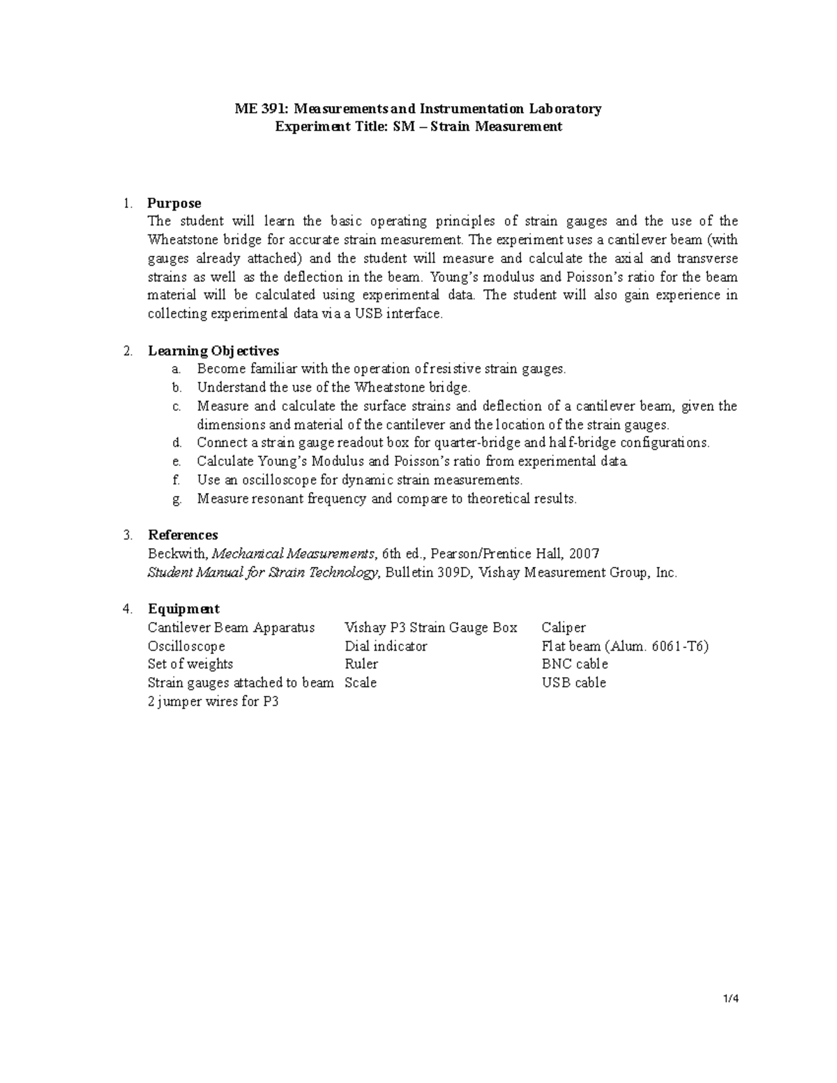 SM Experimental Procedure - ME 391: Measurements and Instrumentation ...