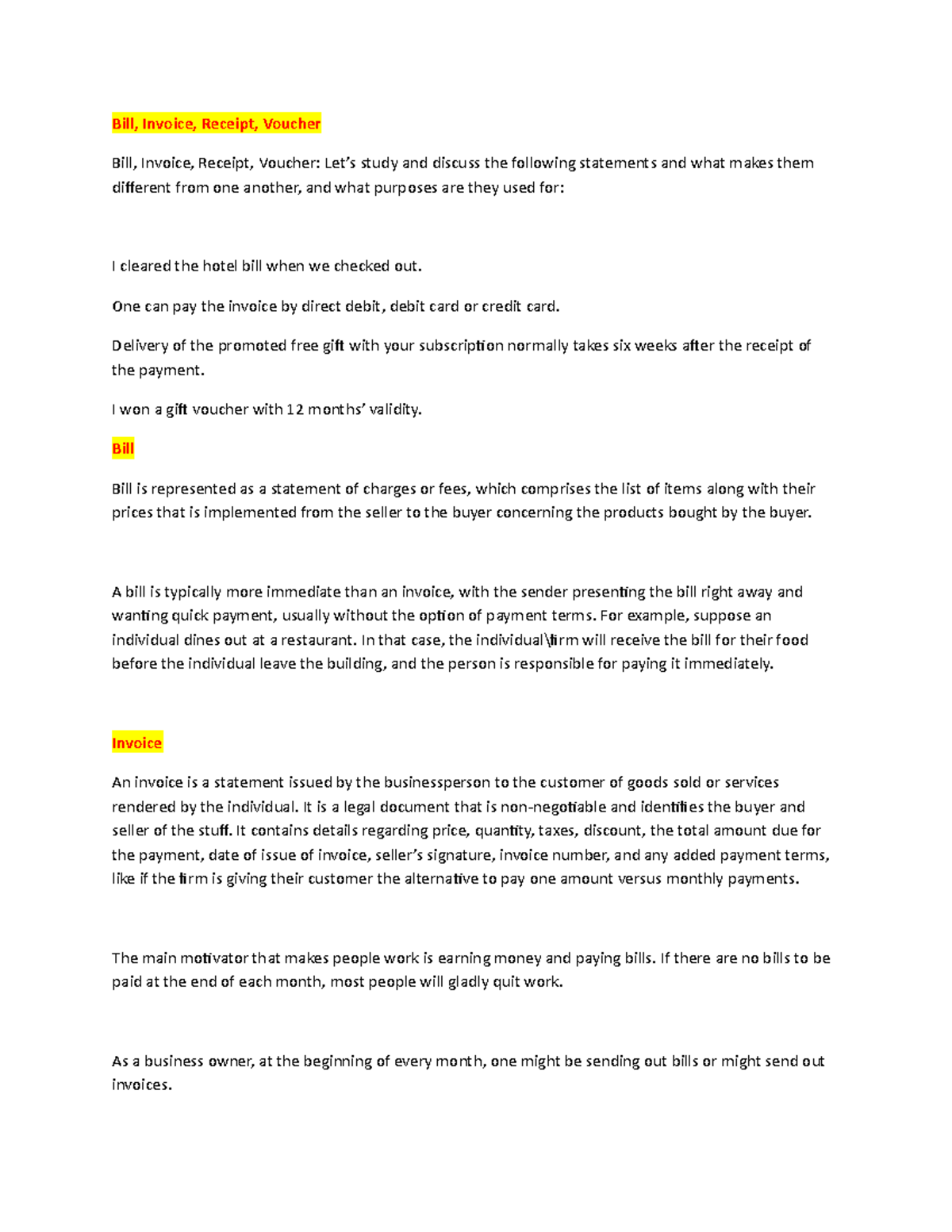 Bill, Invoice - Additional note - Bill, Invoice, Receipt, Voucher Bill ...