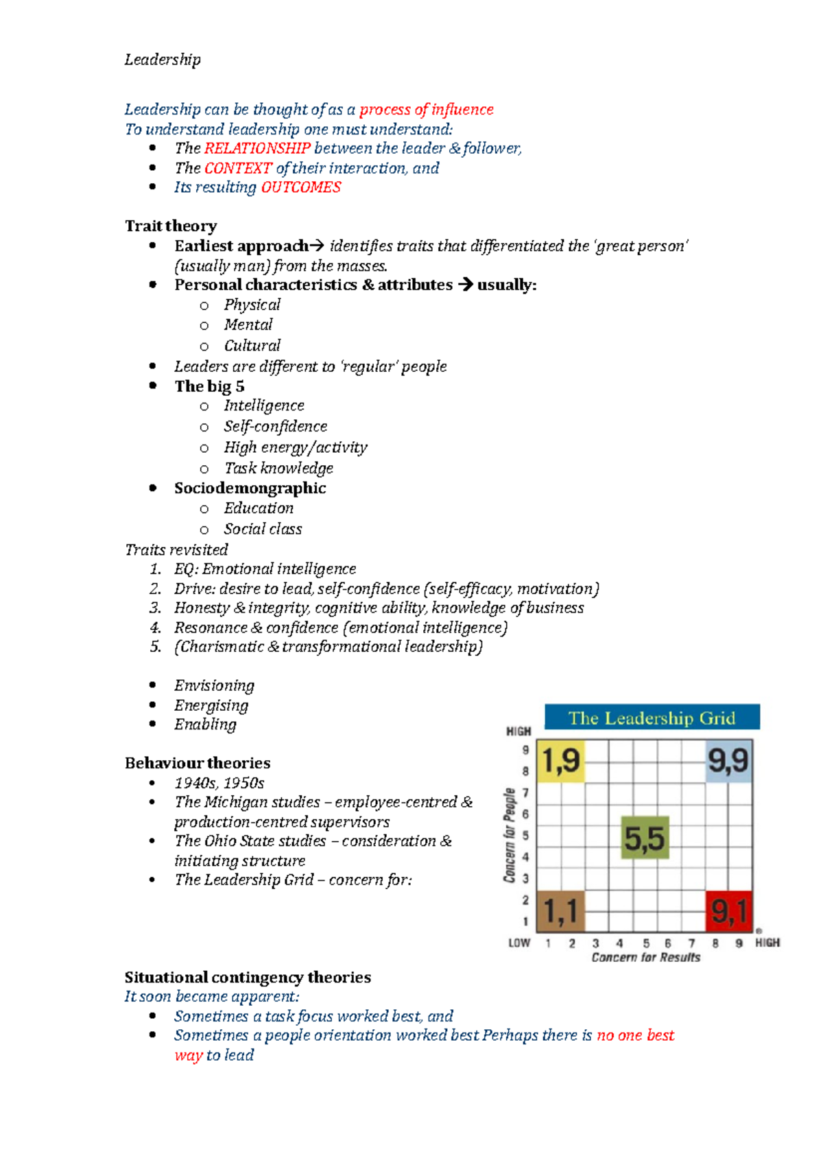 Leadership - Lecture notes 8 - Leadership can be thought of as a ...
