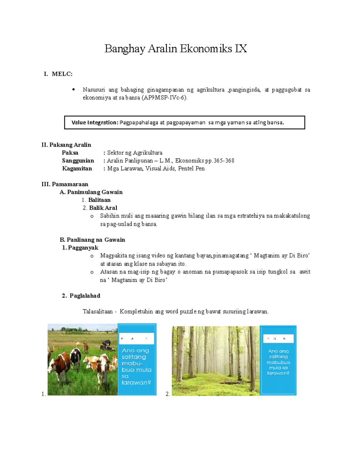 Semi detailed lesson plan Banghay Aralin Ekonomiks IX - Copy - Banghay ...