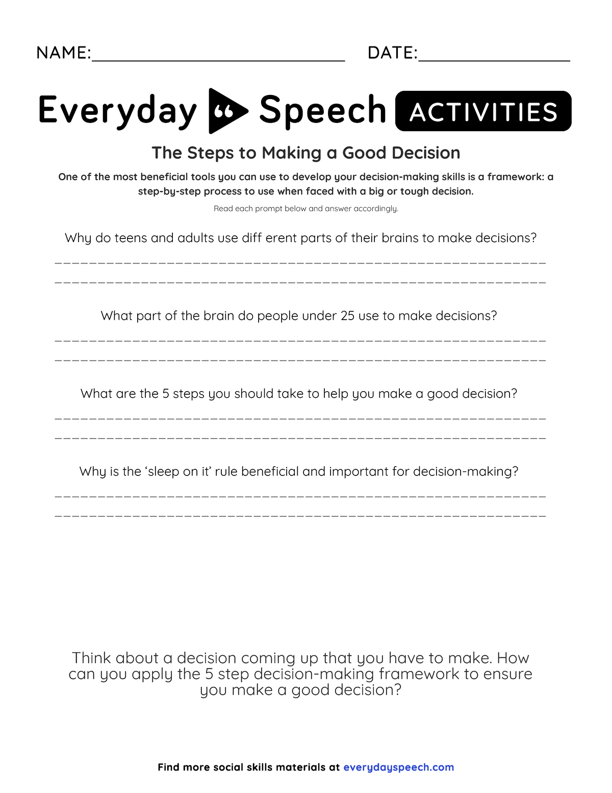 The steps to making a good decision qa 23ec3 - ACTIVITIES NAME: DATE: a ...