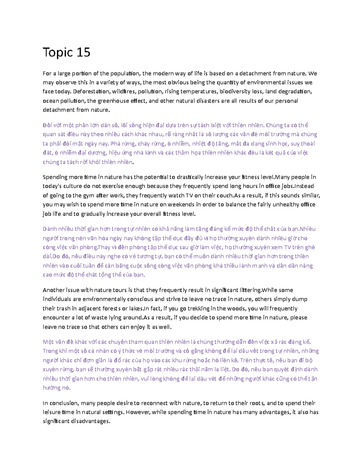 THC - sda - Topic 15 For a large portion of the population, the modern way of life is based on a ...