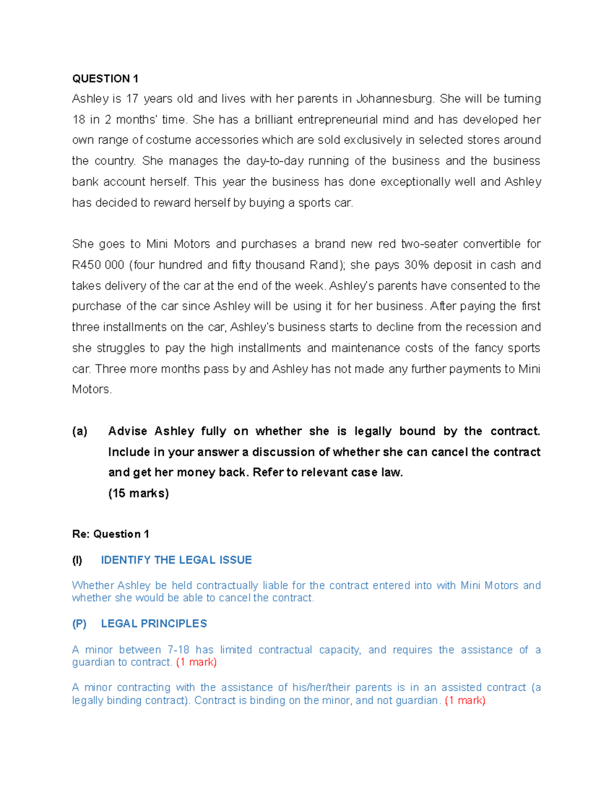 Topic 2 Tutorial 1 answer guide for contractual capacity - QUESTION 1 ...