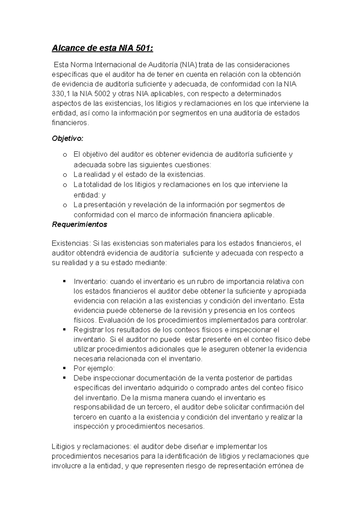 MI Parte DE Auditoria - Alcance de esta NIA 501: Esta Norma ...