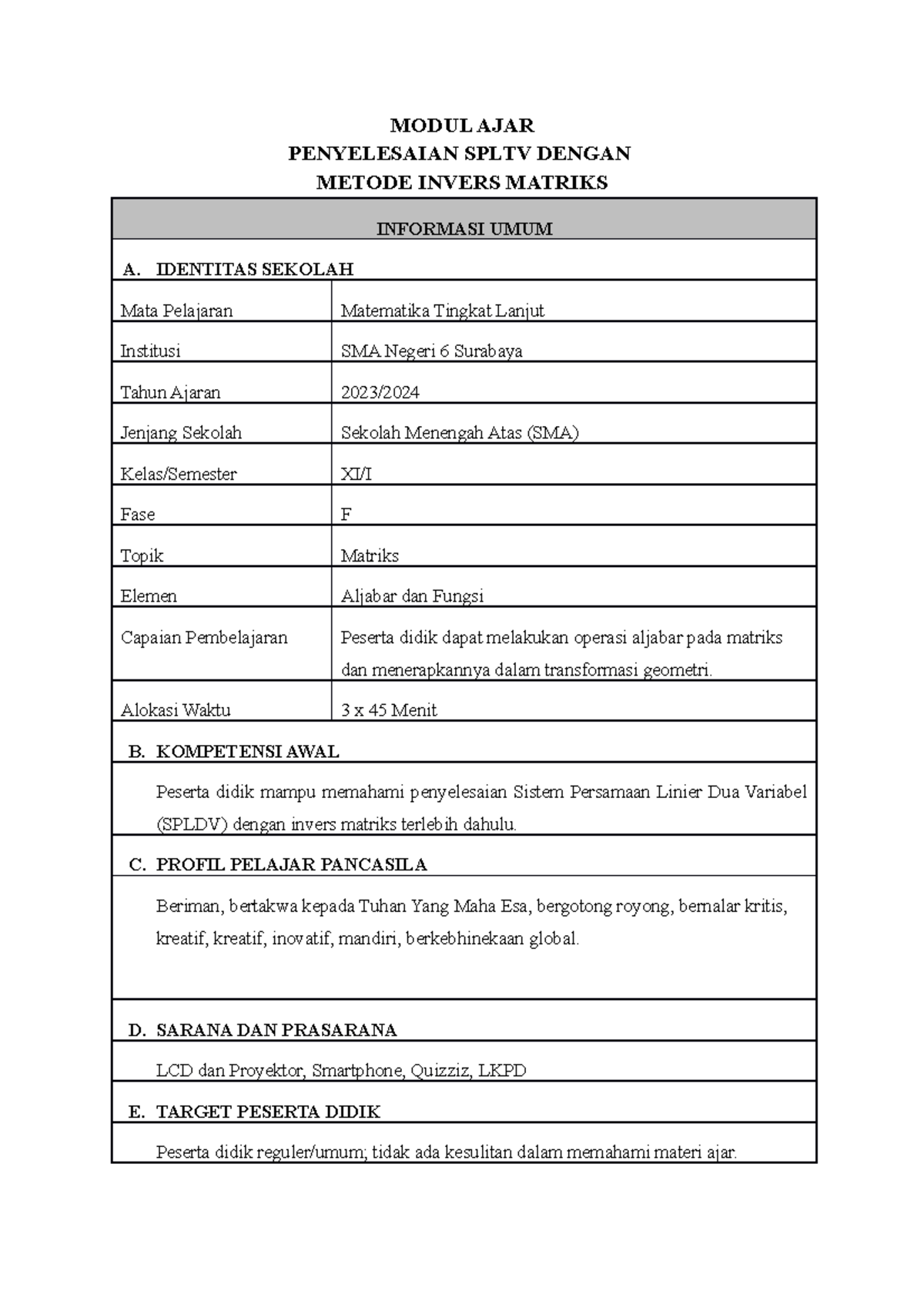 Modul AJAR Spltv Invers versi baru - MODUL AJAR PENYELESAIAN SPLTV ...