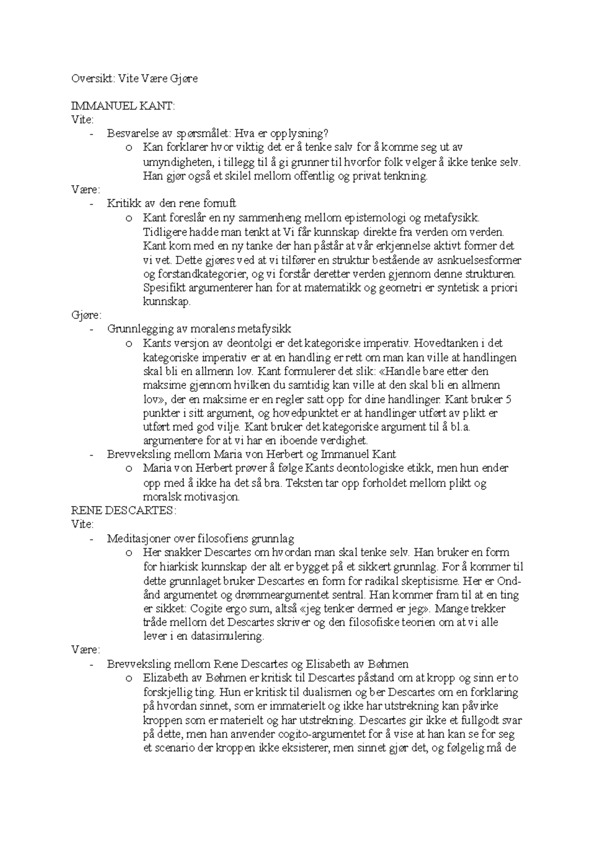 Oversikt over filosofer i Vite Være Gjøre, EXPHIL03 - Oversikt: Vite ...