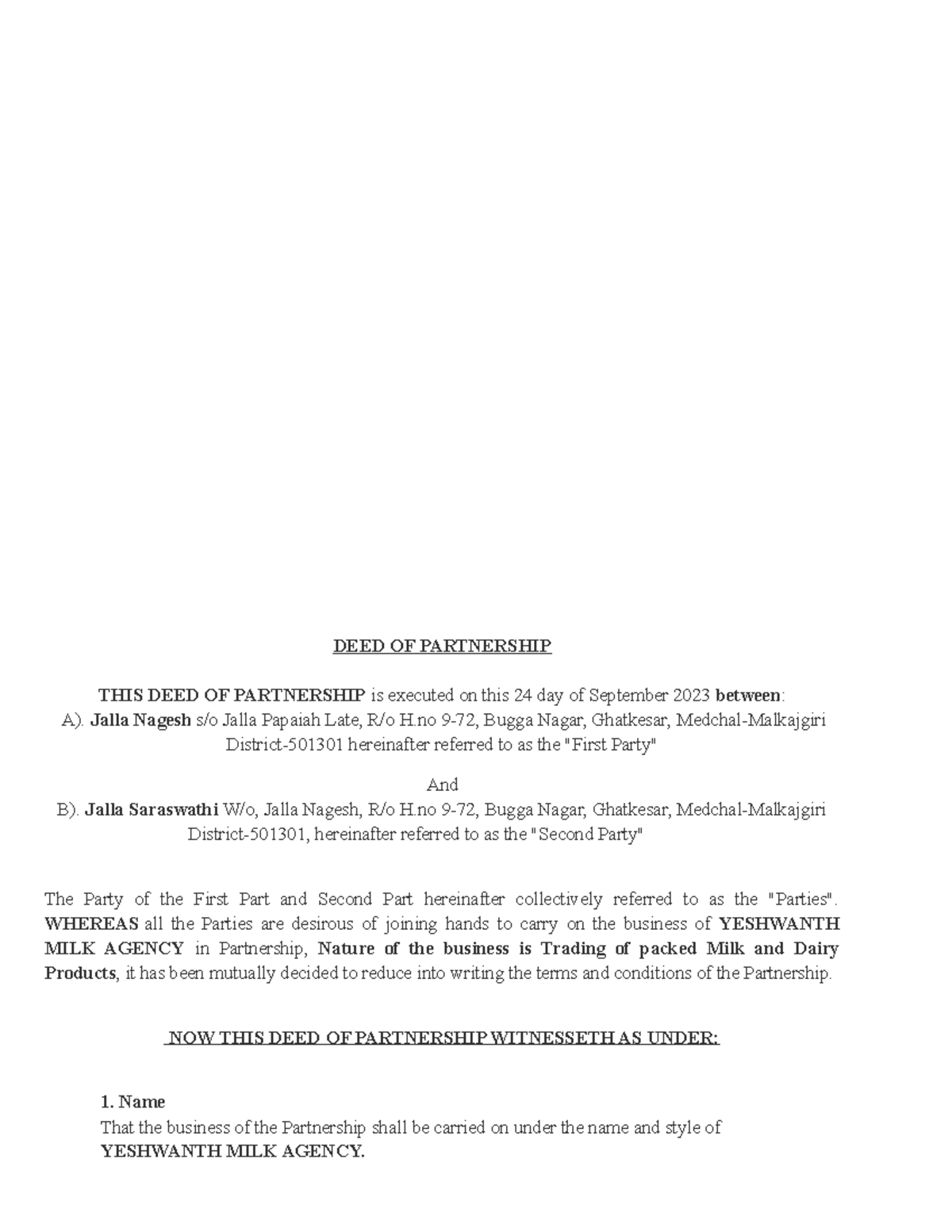 Partnership deed - DEED OF PARTNERSHIP THIS DEED OF PARTNERSHIP is ...