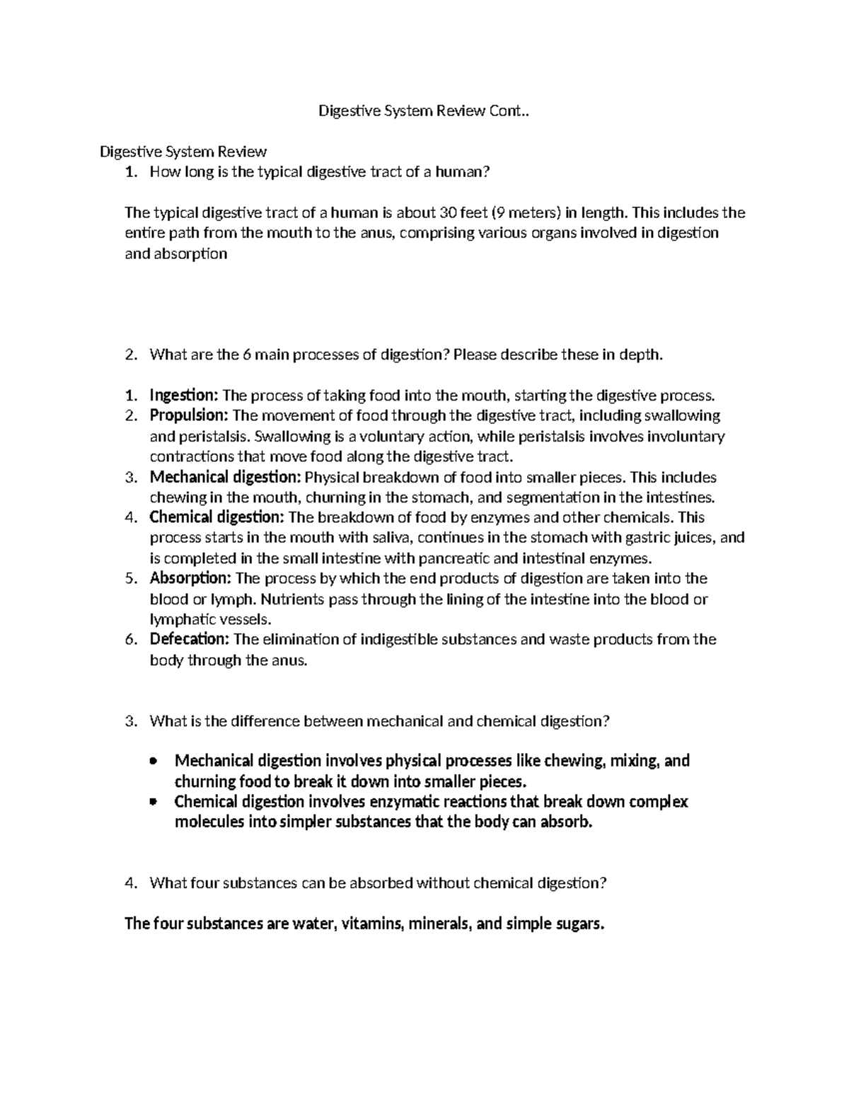 Digestive System Review Guide - Digestive System Review Cont ...