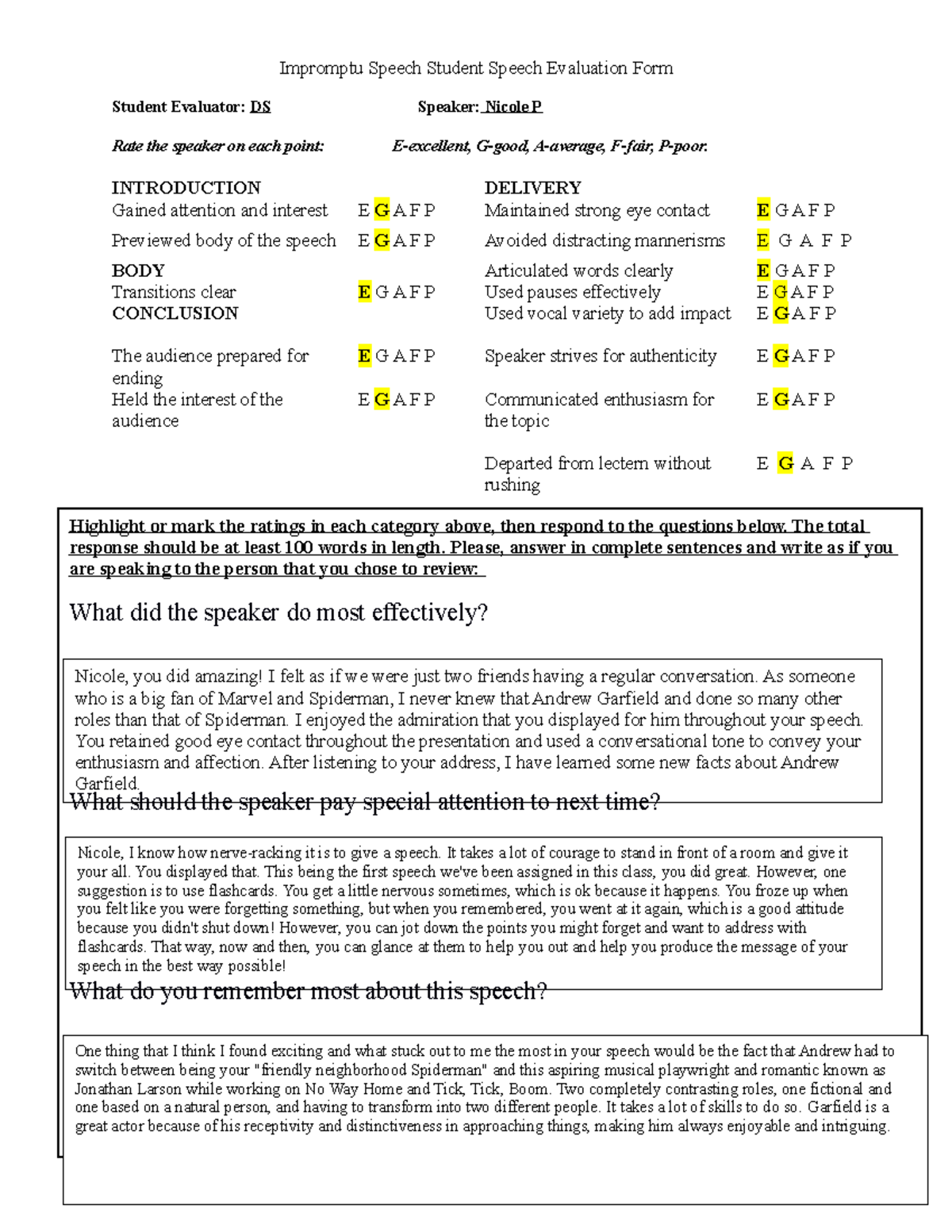 NP Speech Evaluation - SPC 2608 - Studocu
