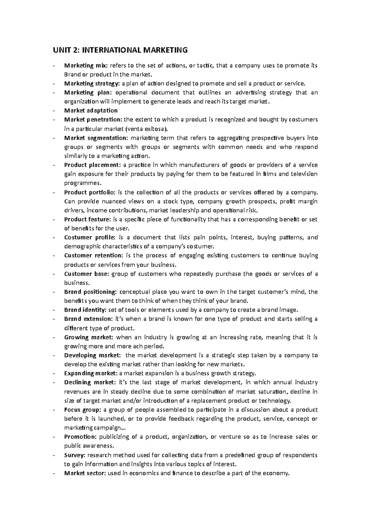 Unit 2. International marketing - UNIT 2: INTERNATIONAL MARKETING ...