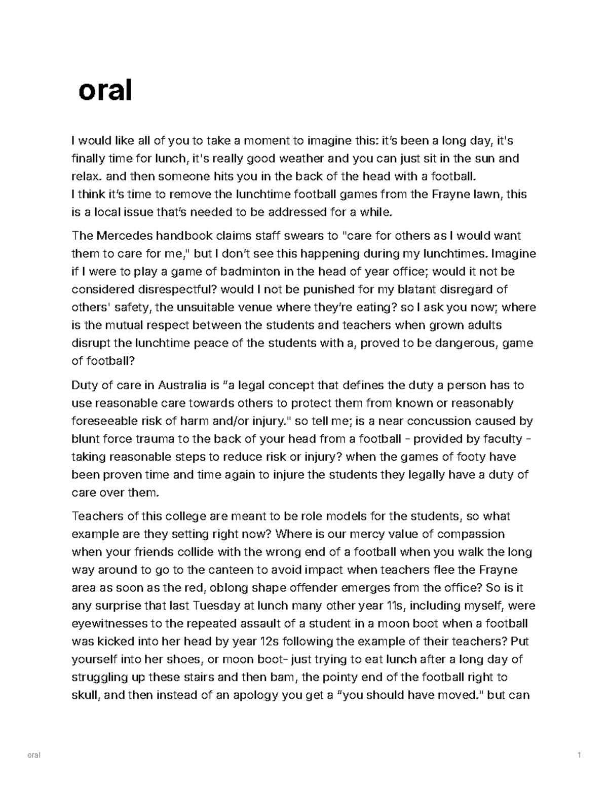 Persuasive oral - oral 1 oral I would like all of you to take a moment ...